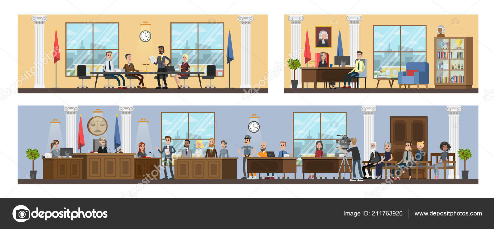 Court building interior with courtroom and offices. Stock Vector Image ...