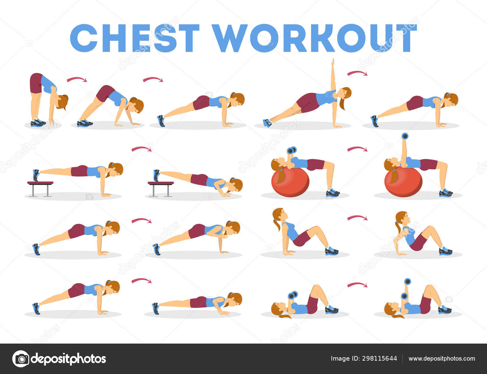 Chest workout set. Collection of exercise for arm Stock Vector Image by ...