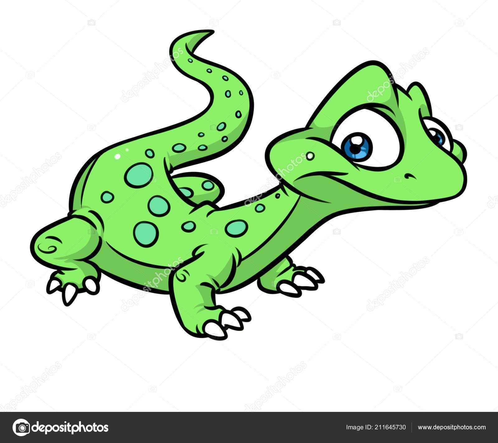 Little Green Lizard Cartoon Illustration Isolated Image Stock ...