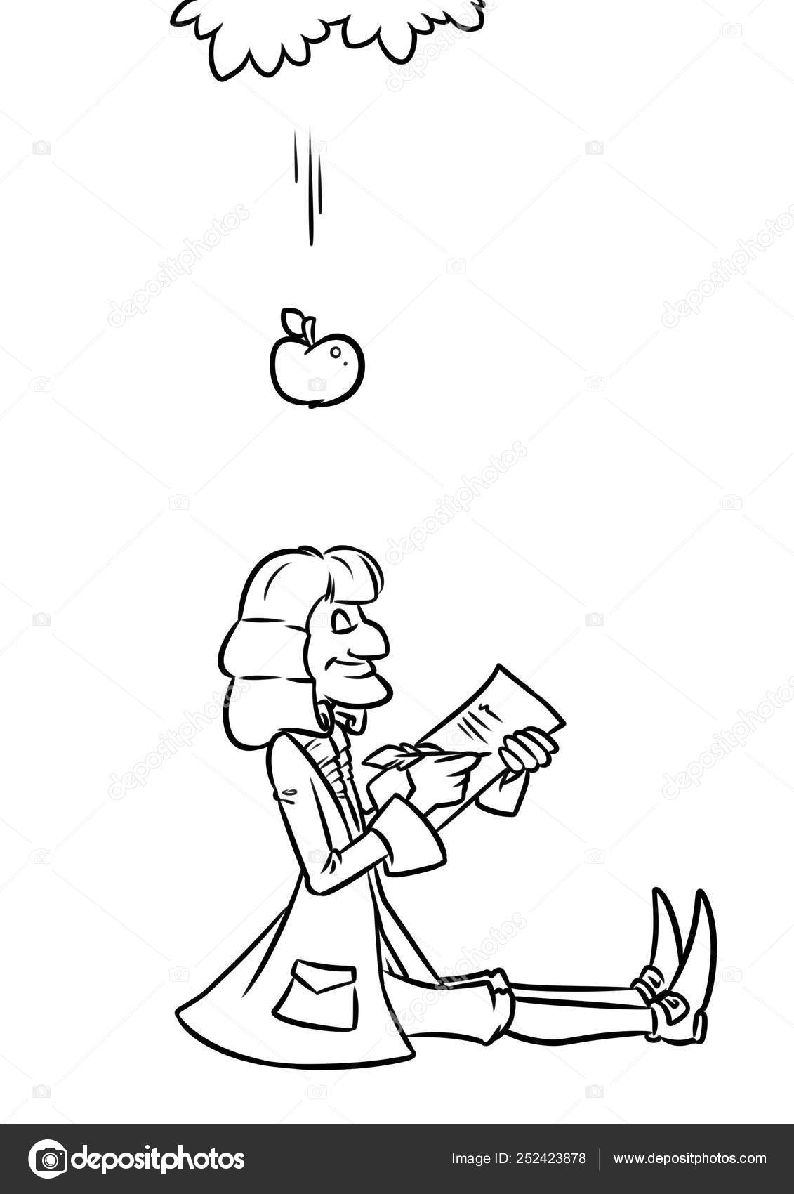 Scientist Newton Apple Gravity Cartoon Illustration Isolated Image ...