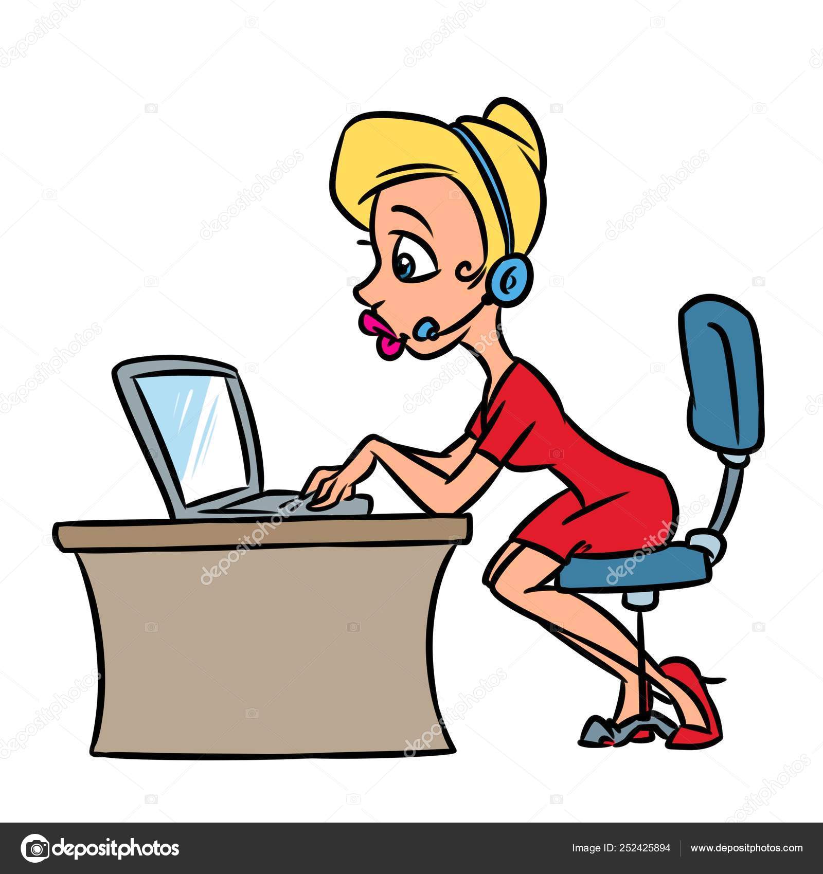 Girl Secretary Operator Phone Call Cartoon Illustration Isolated Image ...