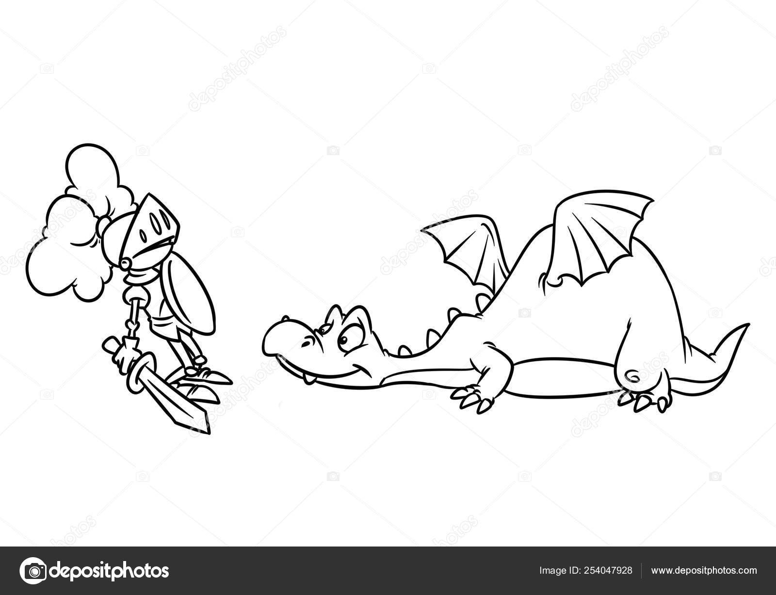 Fairy Tale Kind Dragon Medieval Knight Cartoon Illustration Isolated ...