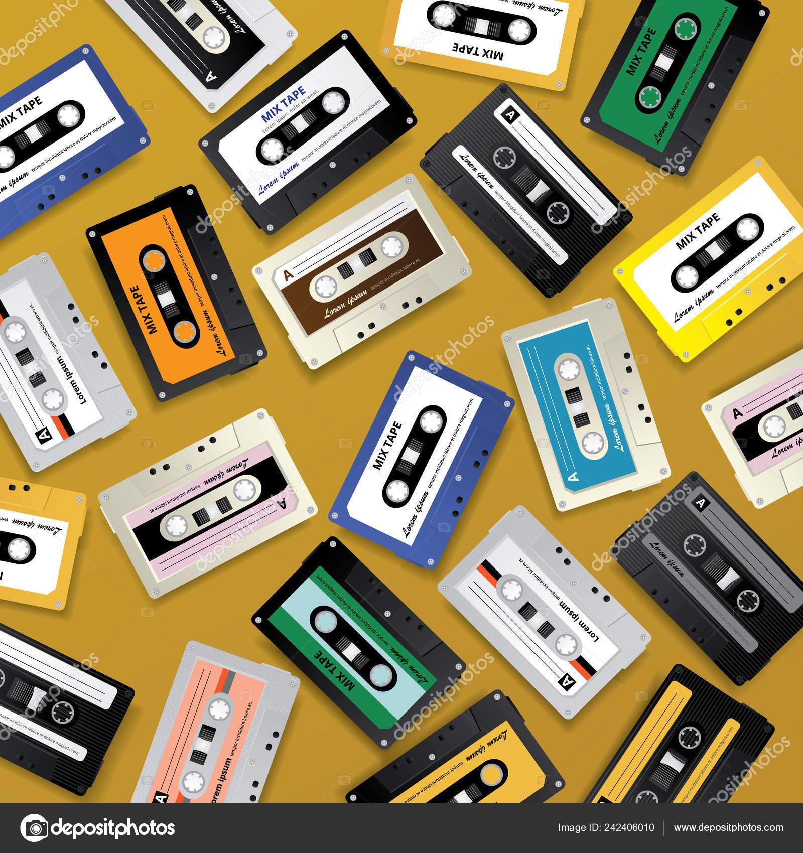 Vintage Retro Cassette Tape Pattern Design Template Vector Illustration ...