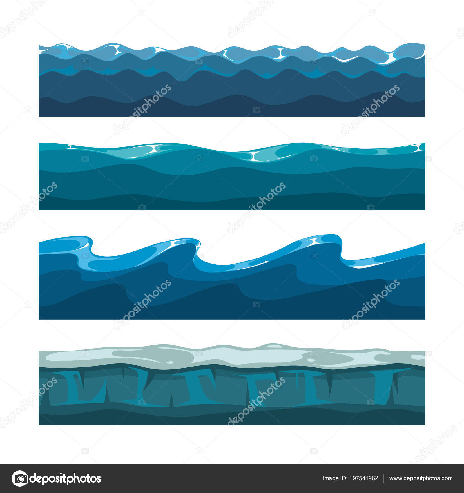 Cartoon ocean waves | Cartoon ocean, sea, water waves vector seamless ...