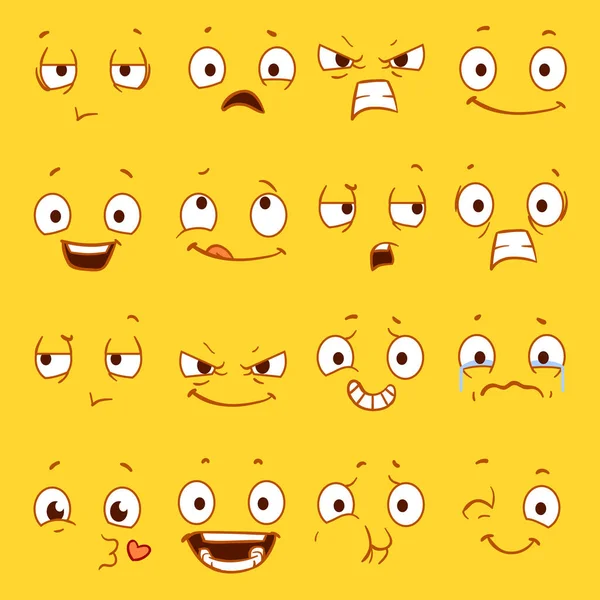 Cartoon faces. Funny face expressions, caricature emotions. Cute ...