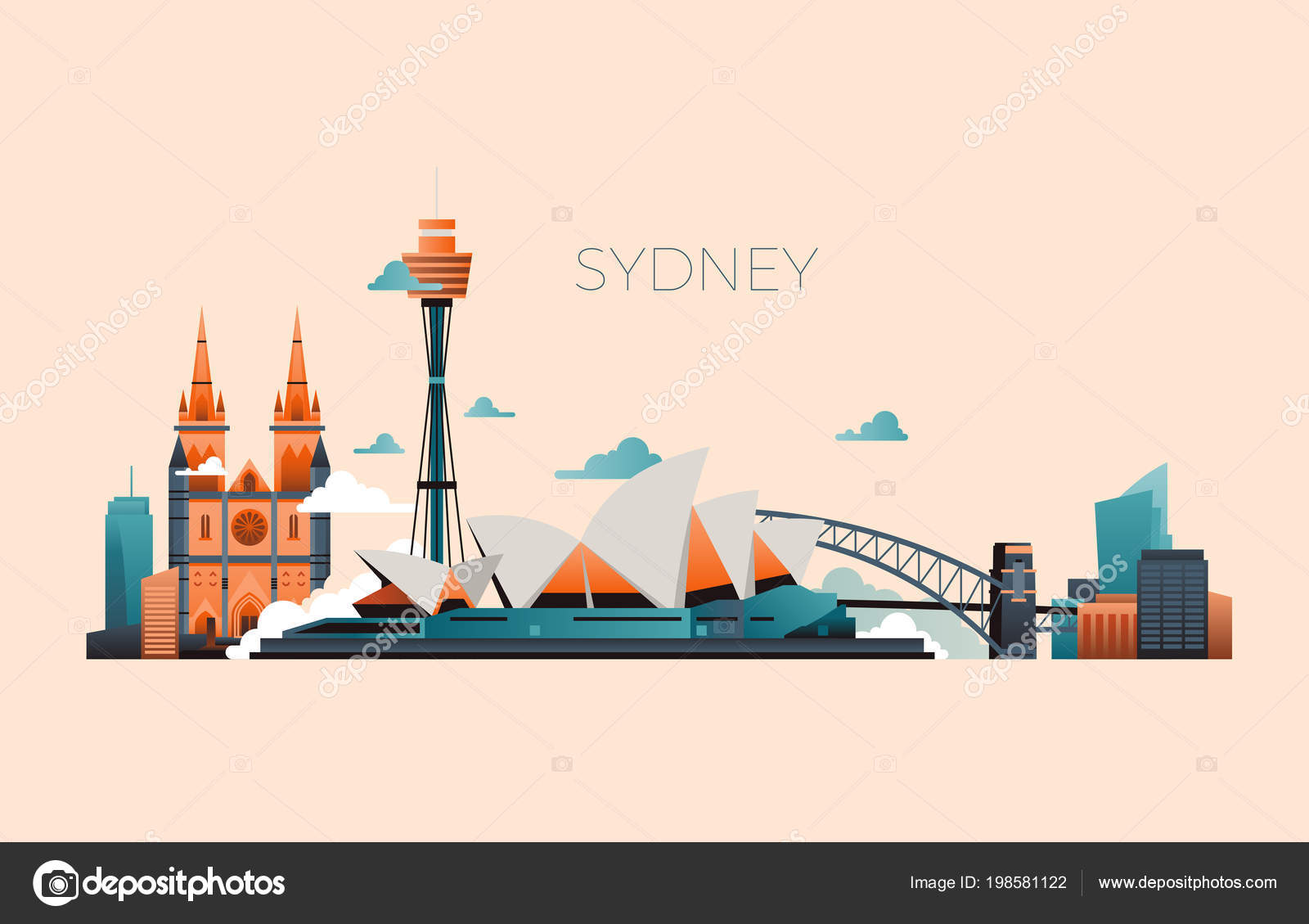 Australia travel landmark vector landscape with Sydney opera and famous ...