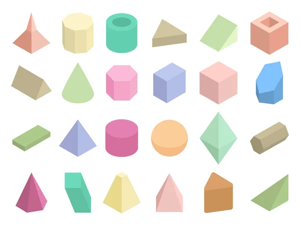 Isometric shapes. 3D geometric form, flat geometry polygon objects such ...