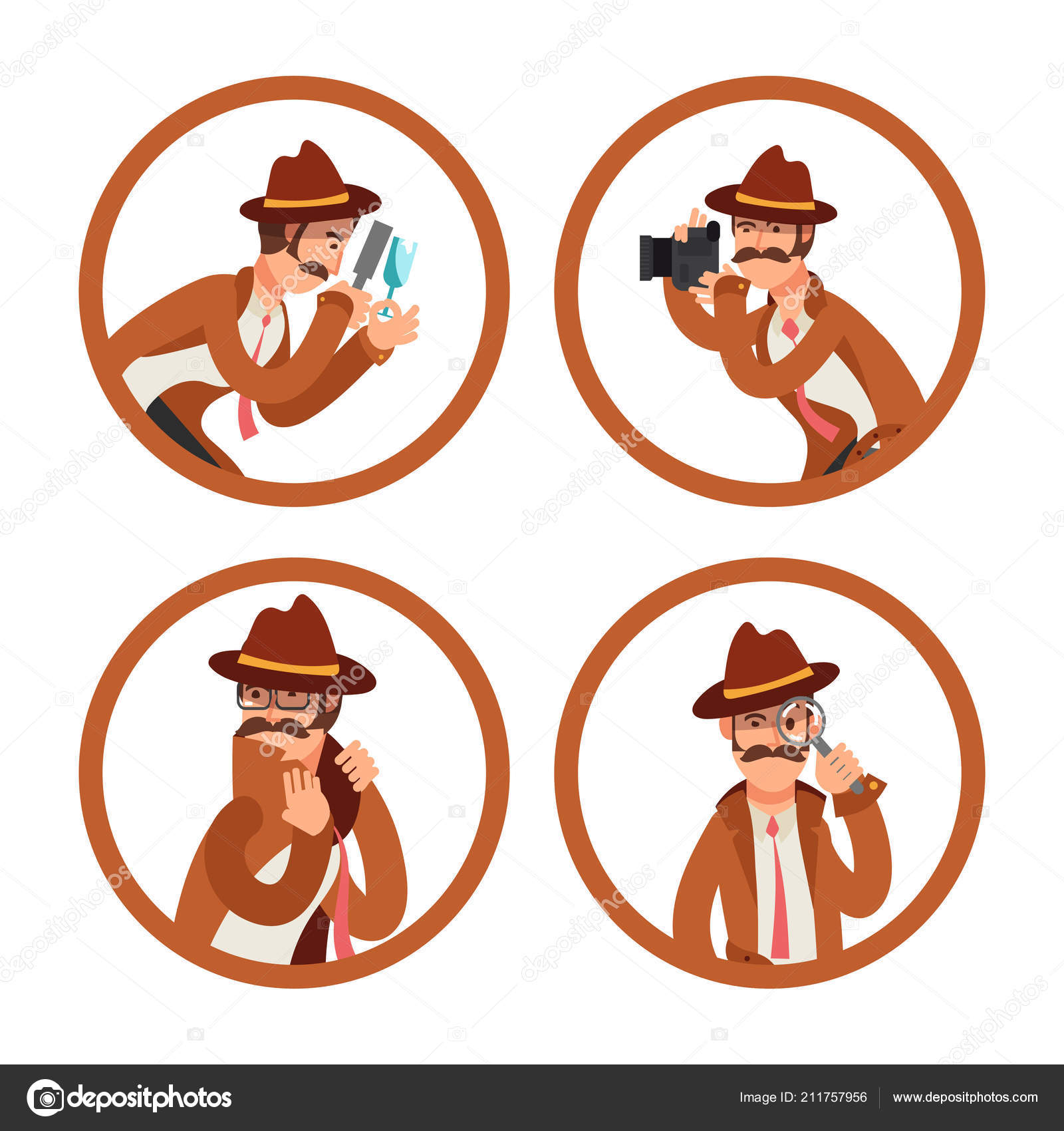 Cartoon detective avatars vector set — Stock Vector © MicroOne #211757956