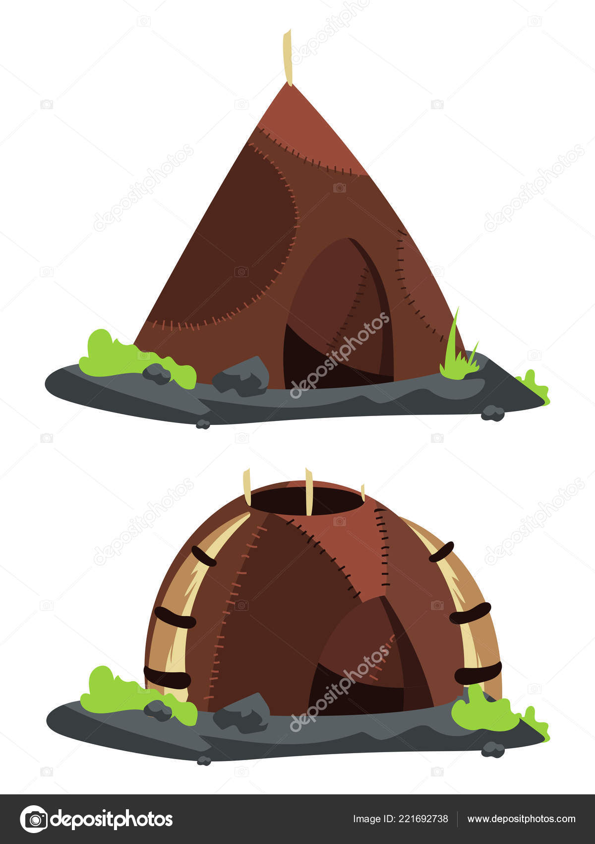 Stone age style homes cartoon vector illustration Stock Vector Image by ...