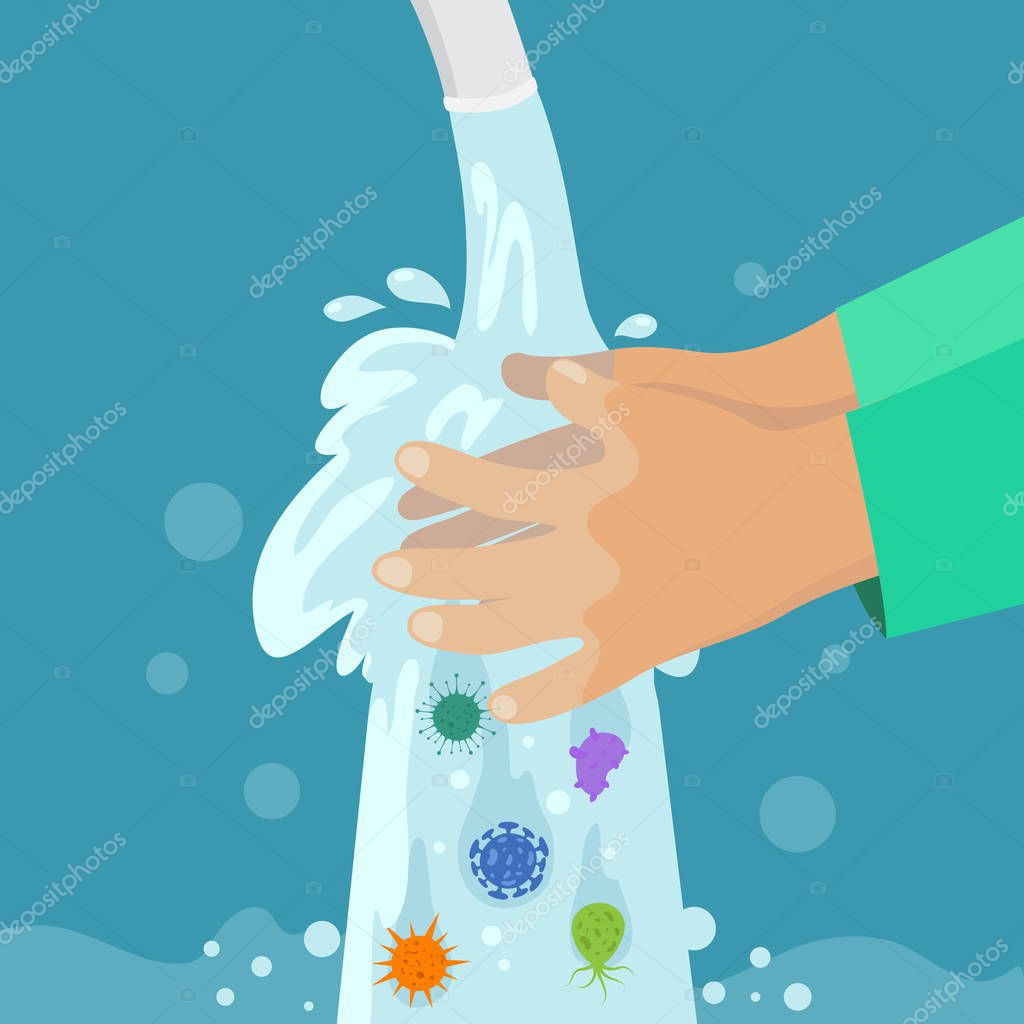 Niño lavándose las manos. Mano limpia sin gérmenes y bacterias bajo el ...