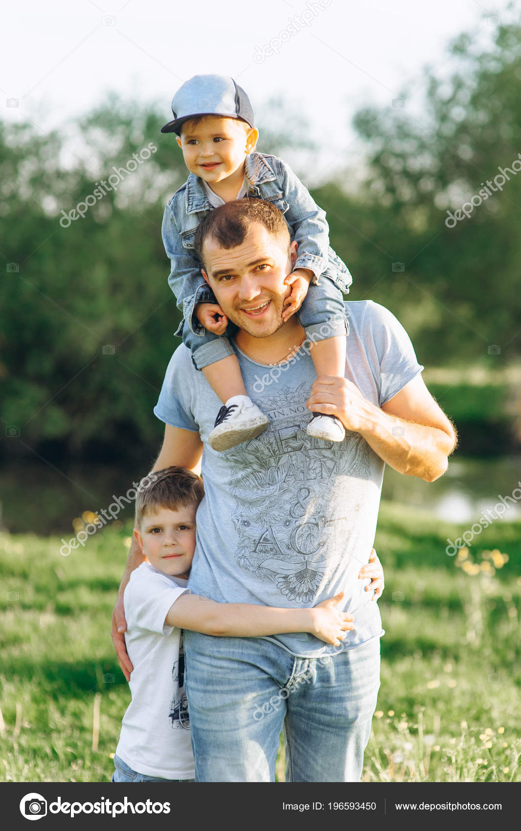 Family Father Two Sons Spending Time Outdoors — Stock Photo © Photo ...