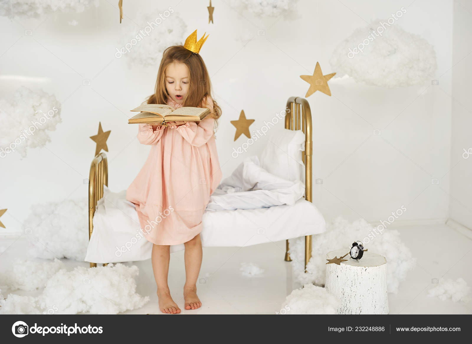 Little Princess Magic Wand Bed Cloud White Background Stock Photo by ...