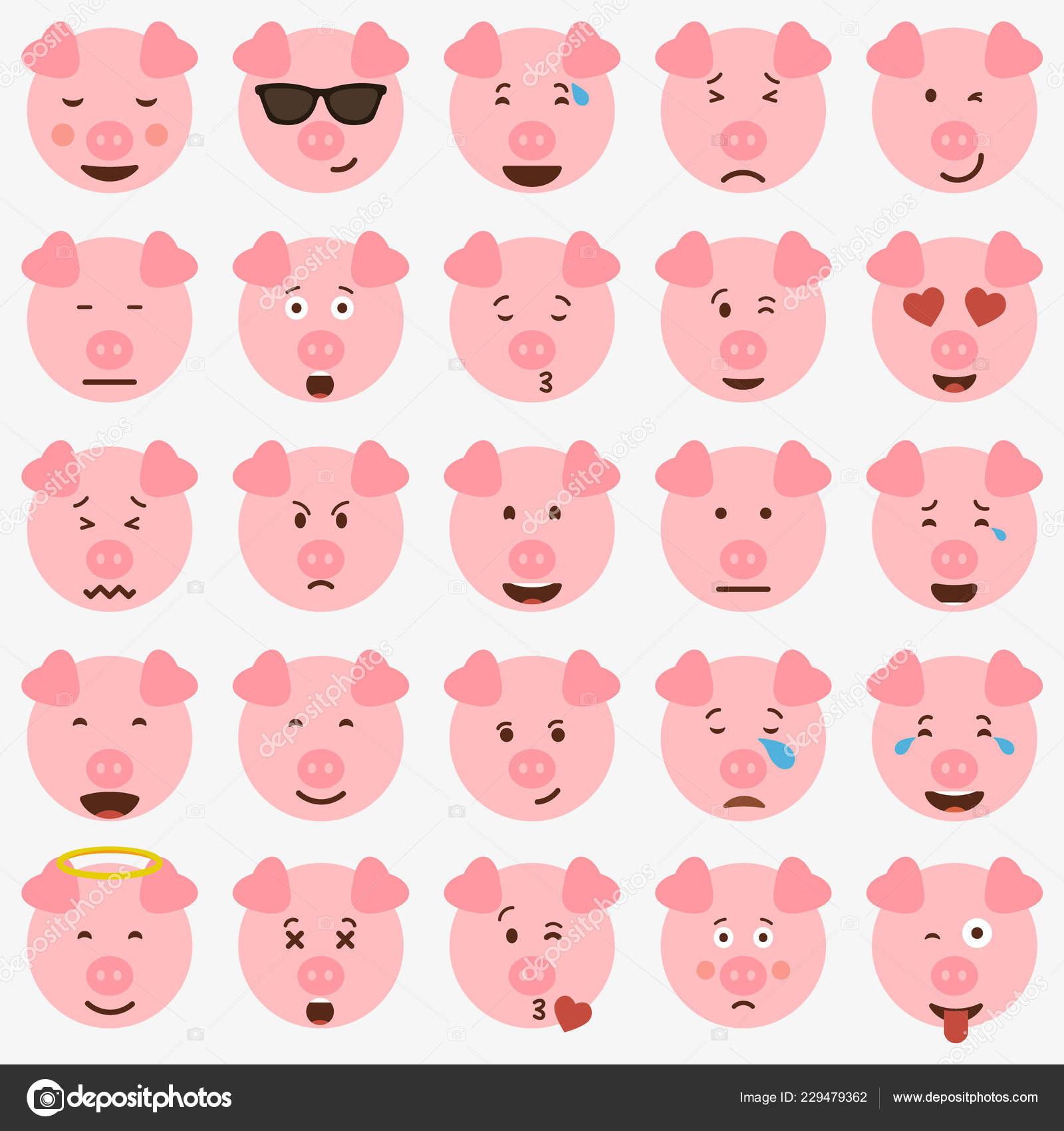 Emoji Pig Character Icon Set Different Emotions Vector Illustration ...