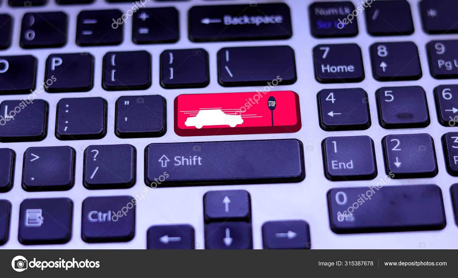 Red key alert message with Stop My icon on laptop keyboard. Stock Photo ...