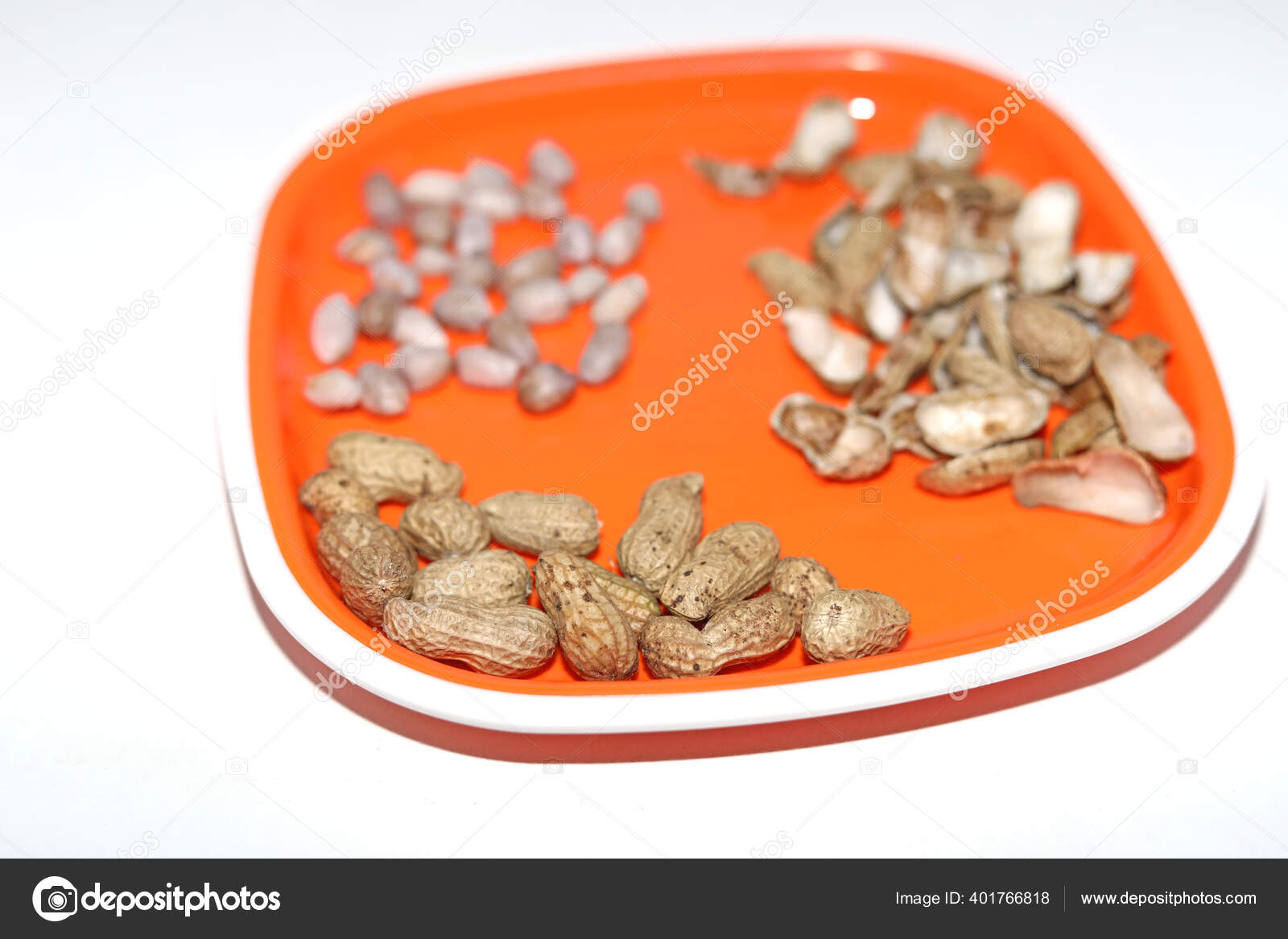 Raw Peanuts Top View Isolated Orange Plate Backgrounds — Stock Photo ...