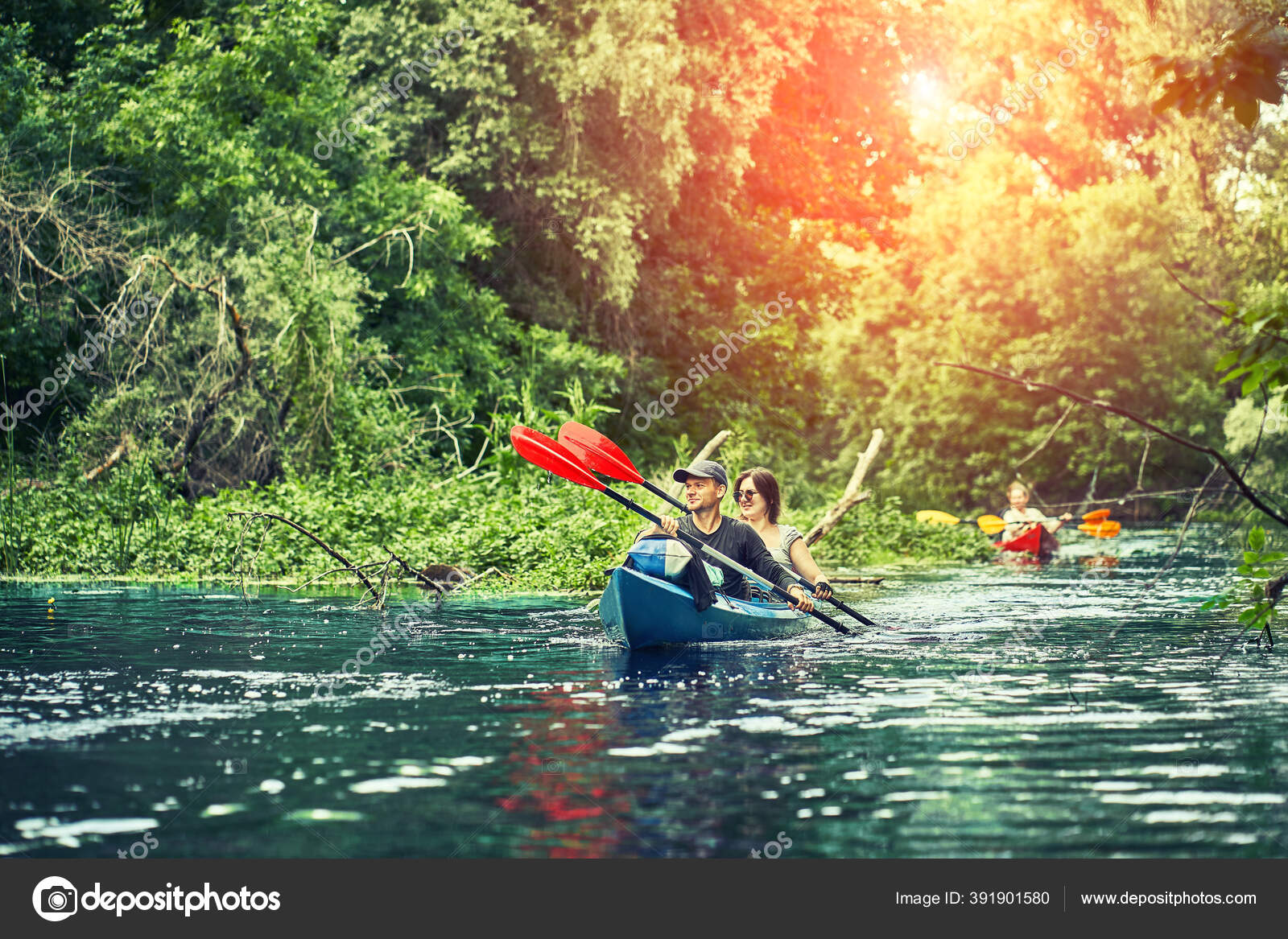 Group Young People Kayak Outing Rafting River — Stock Photo © 6okean ...