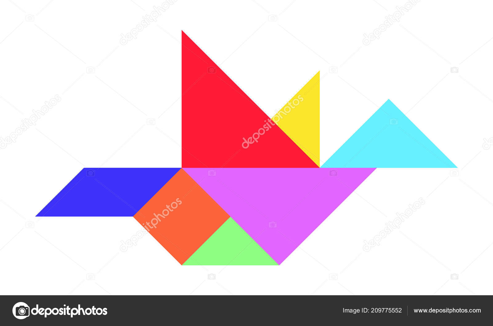 Color Tangram Puzzle Flying Bird Shape White Background Vector Stock ...