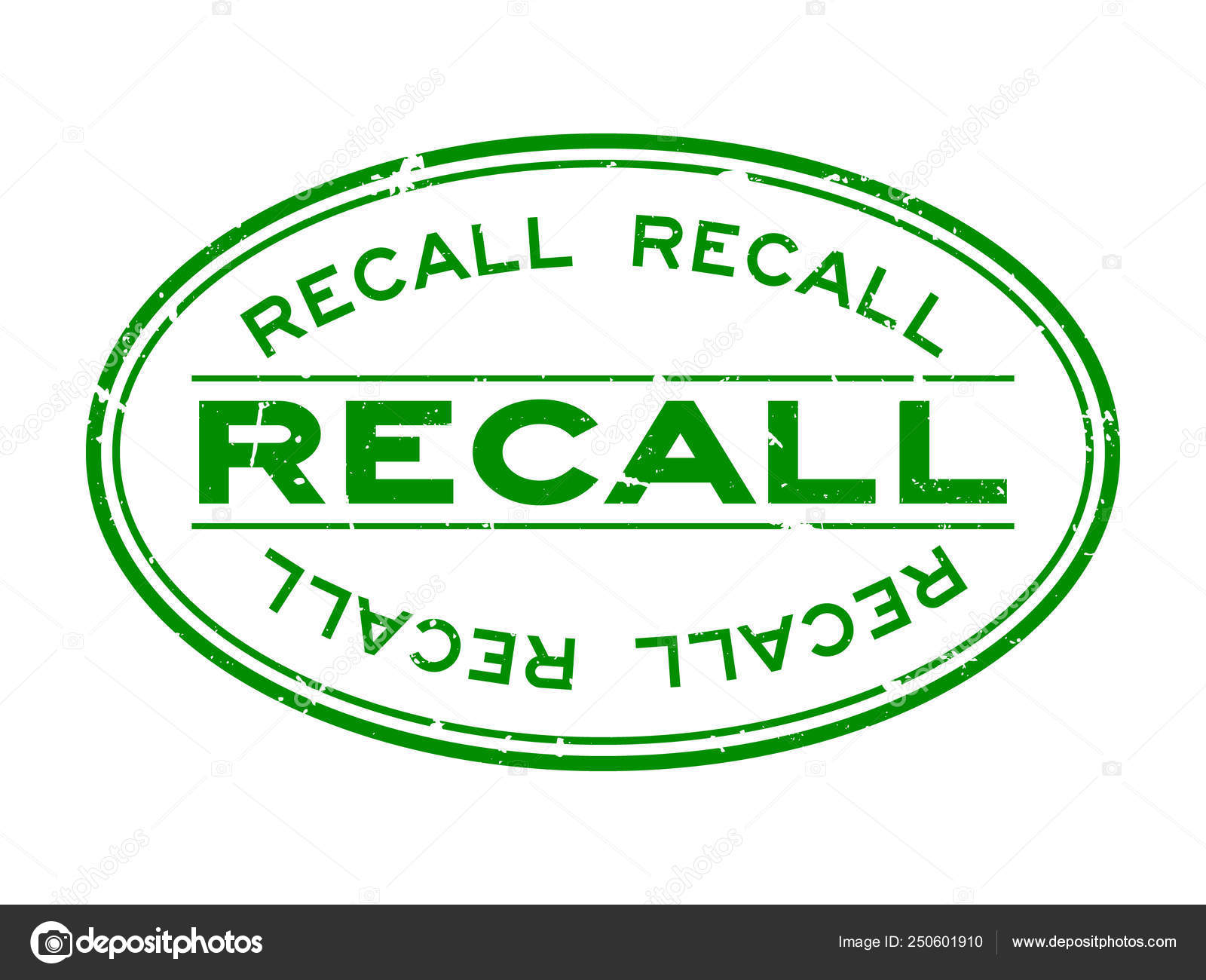 Grunge green recall word oval rubber seal stamp on white background ...