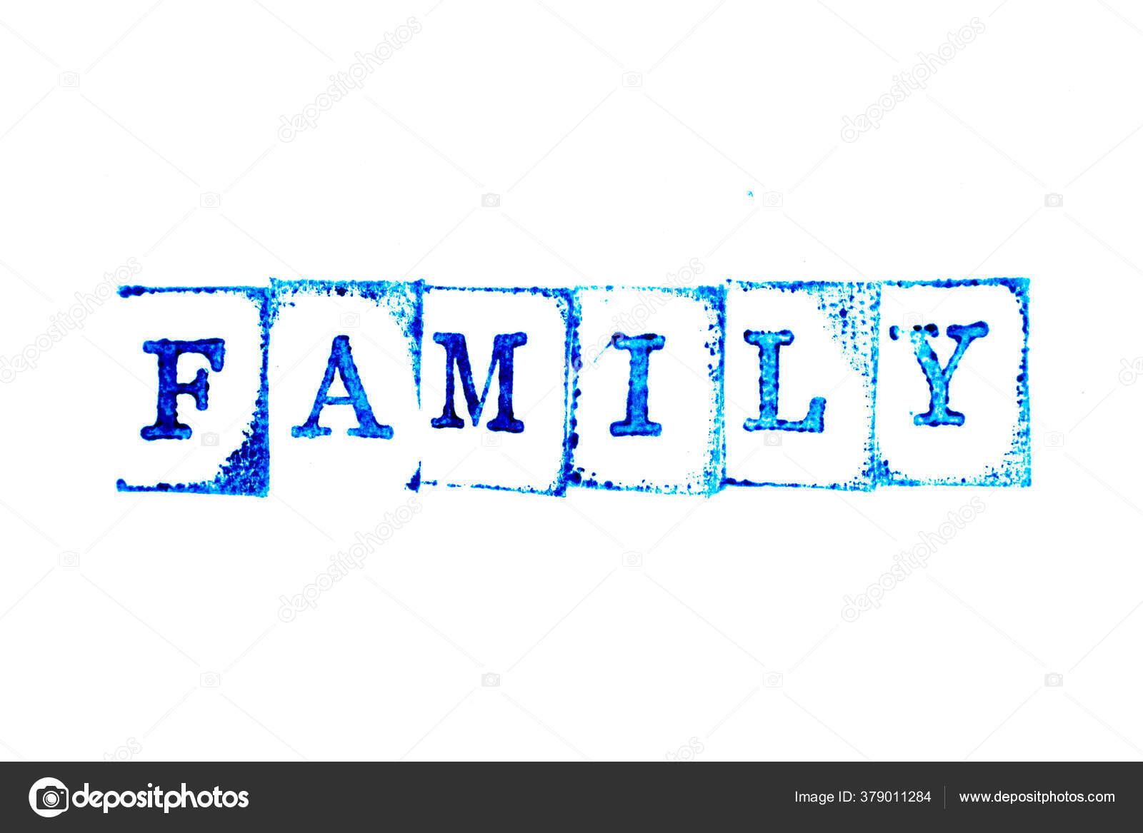 Blue Ink Rubber Stamp Word Family White Paper Background — Stock Photo ...