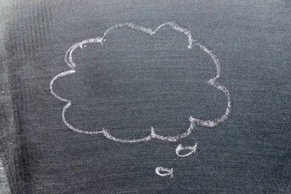 White color chalk hand drawing as speech bubble shape on black board ...