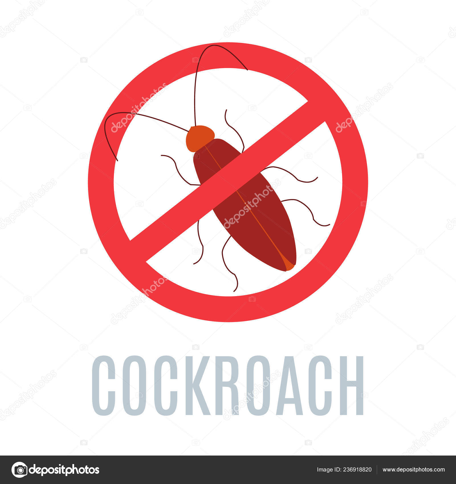 Stop Cockroach Sign Pest Icon Insect Silhouette Red Prohibition Warning ...