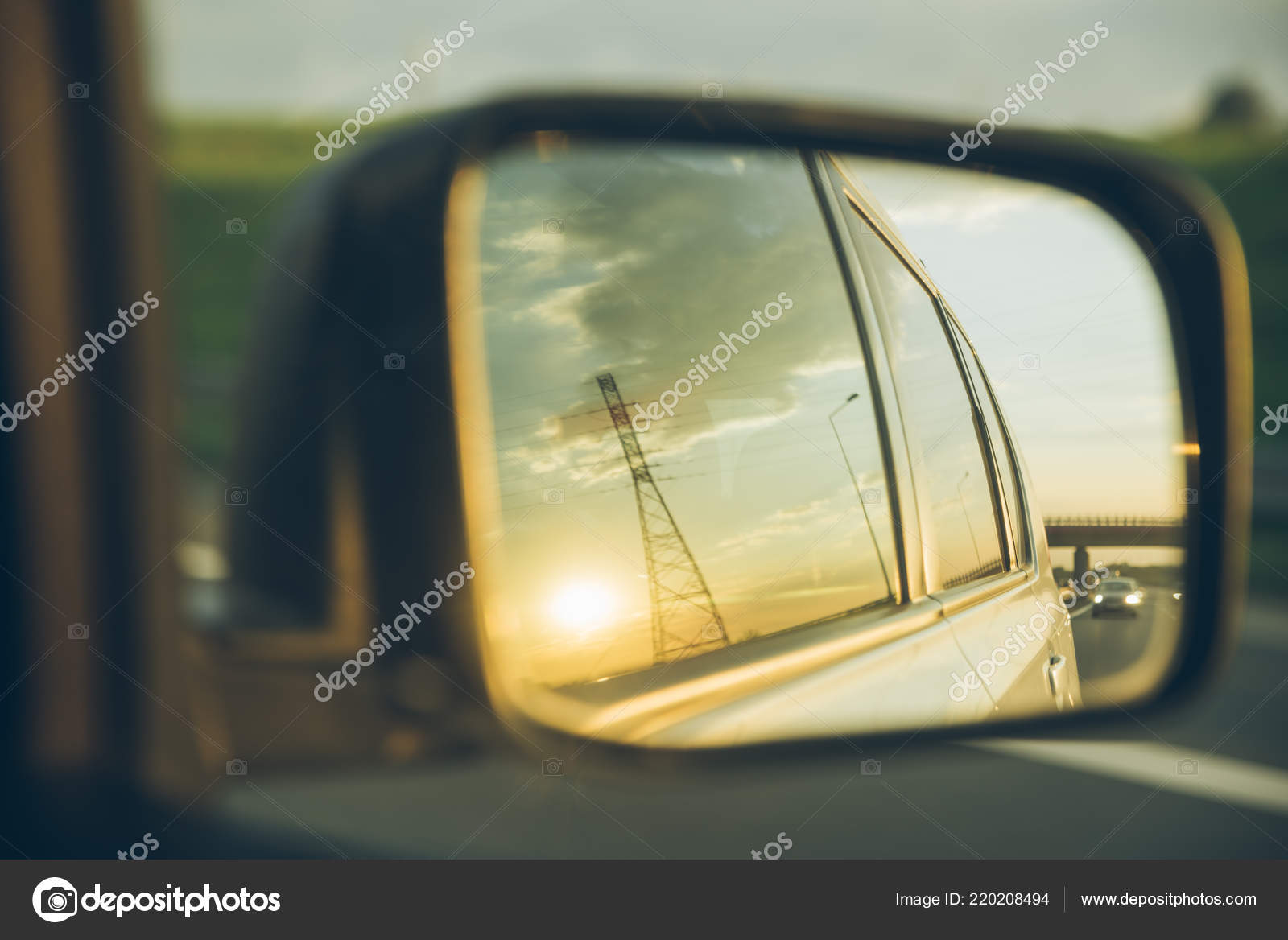Car Highway Sunset Car Mirror Reflection Road Trip Stock Photo by ©Vera ...