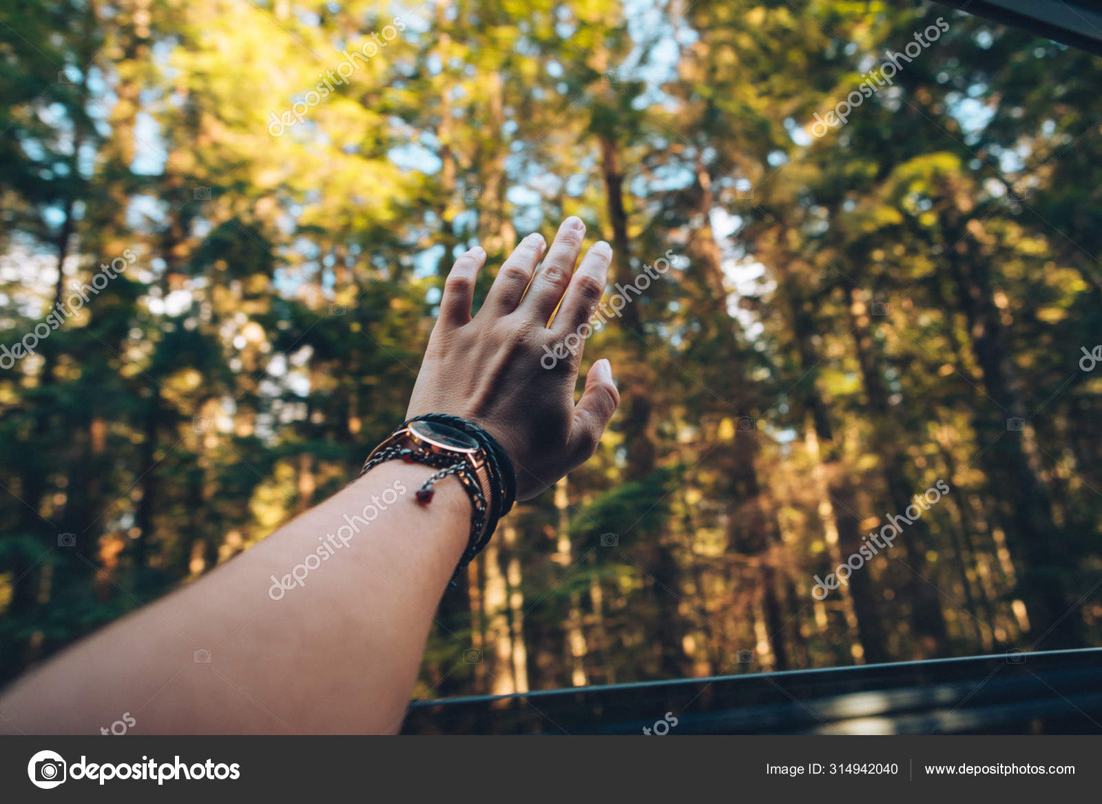Woman hand stick out of car window enjoying the wind Stock Photo by ...