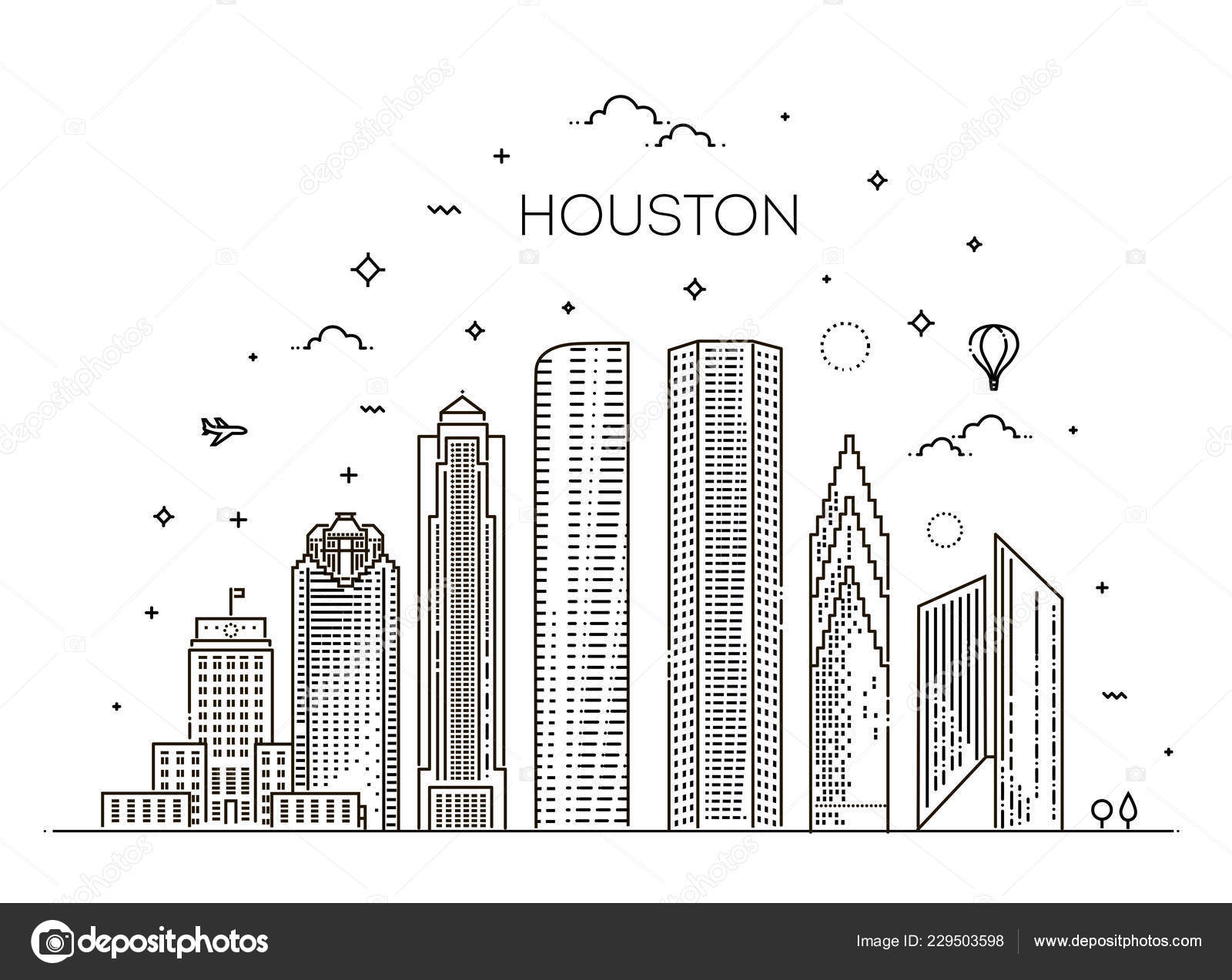 Houston city skyline, vector illustration in linear style. Texas ...