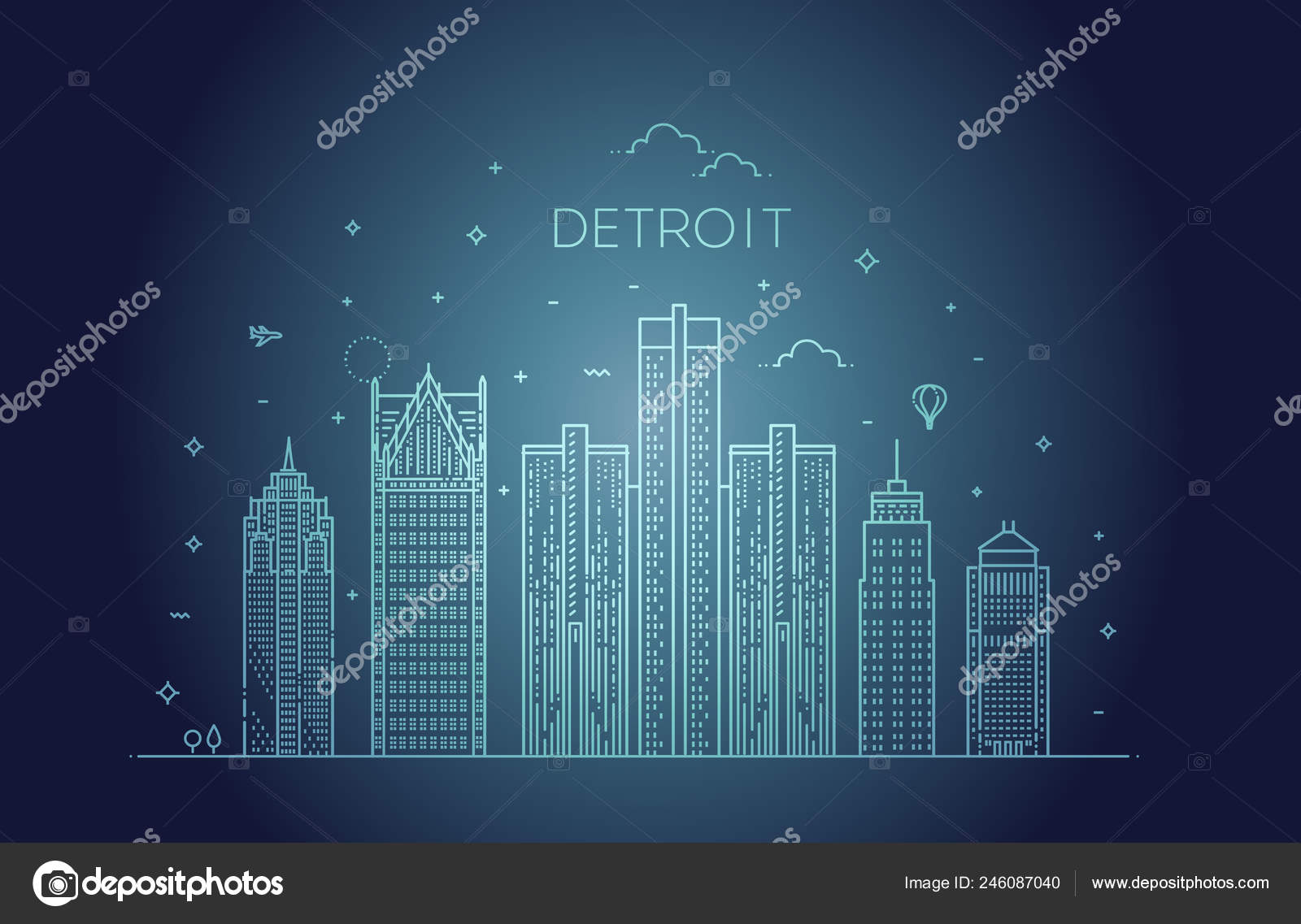 Michigan, Detroit . City skyline. Architecture, buildings, landscape ...
