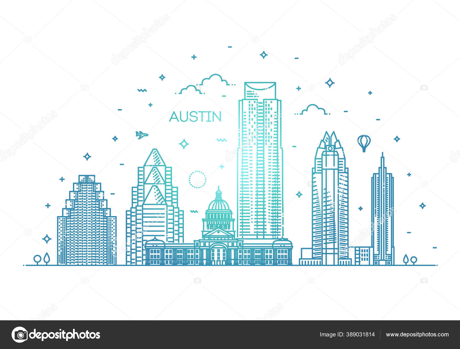 Austin architecture line skyline illustration. Linear vector cityscape ...