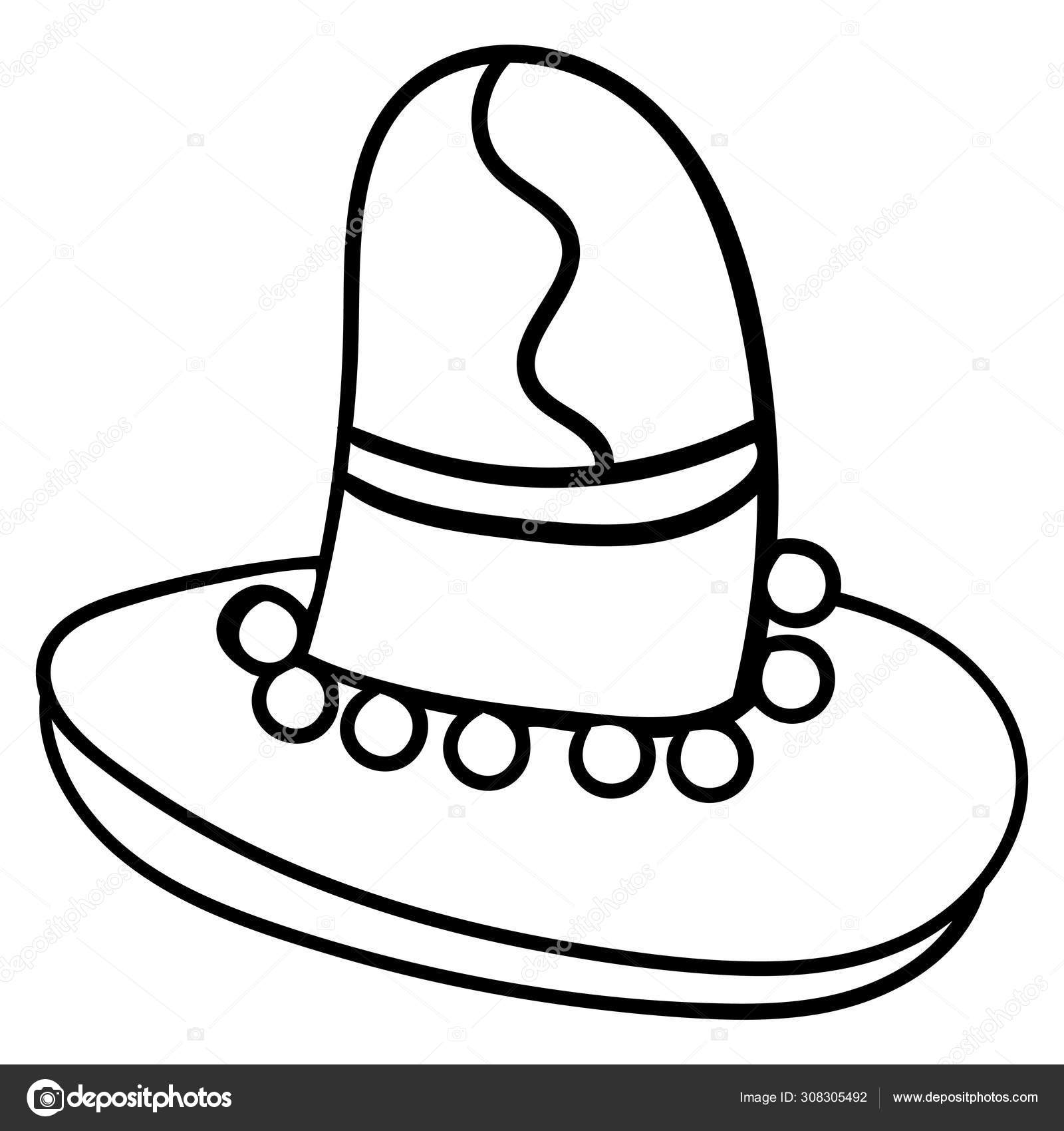 Sombrero. Coloring book for children, cartoon headwear, Line art black ...