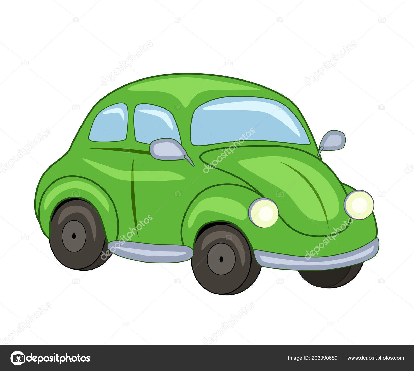 Lindo coche verde de dibujos animados. Ilustración vectorial aislada en ...