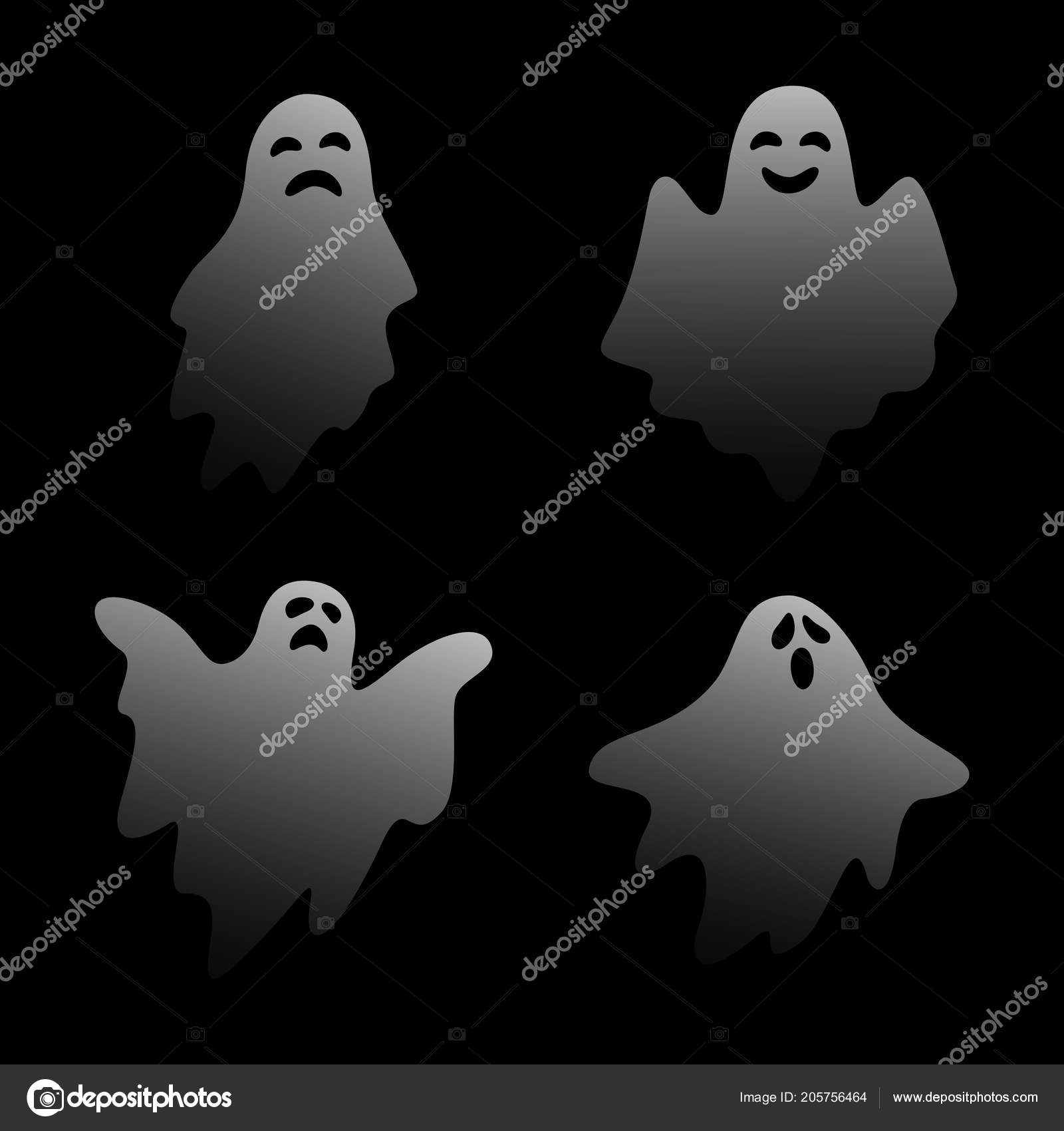 Scary Ghost Characters Set Different Face Expressions — Stock Vector ...
