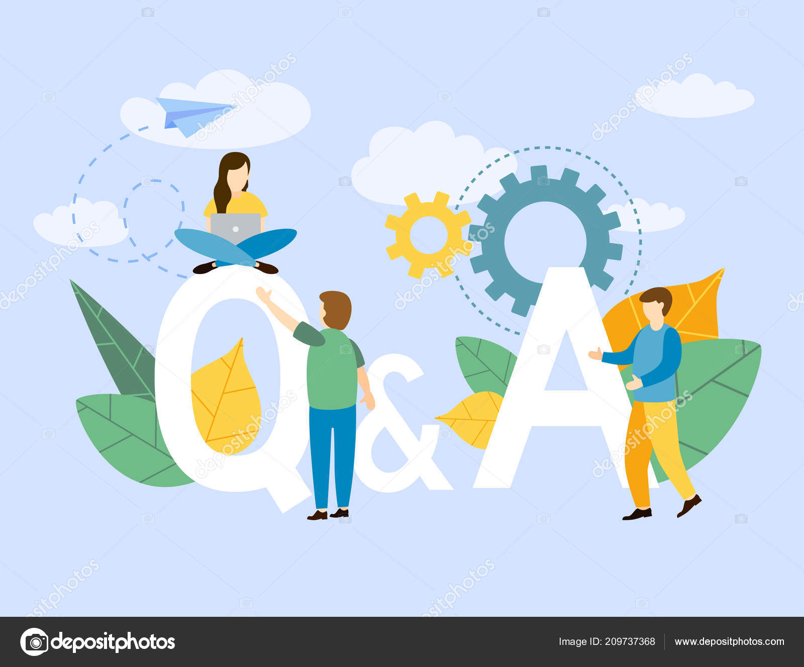 Vector Illustration Question Answer Business People Standing Letters ⬇ ...