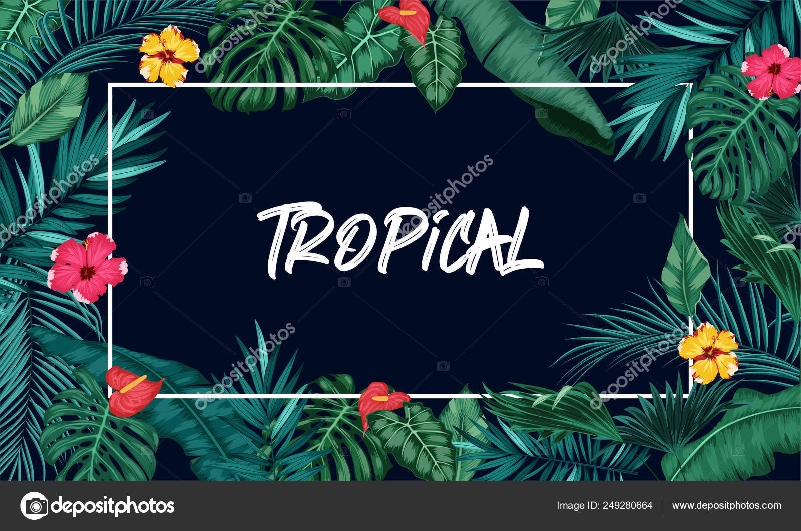 Tropical Forest Rectangle Frame Blue Background Stock Illustration by ...