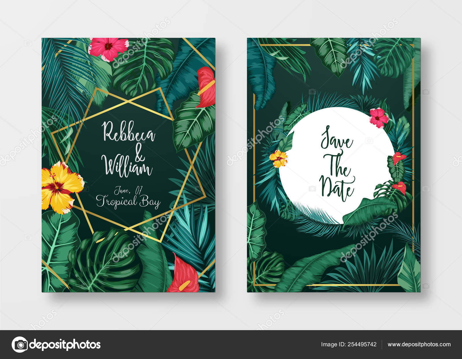 Floral Card Set Wedding Invitation Date Frame Stock Vector by ...