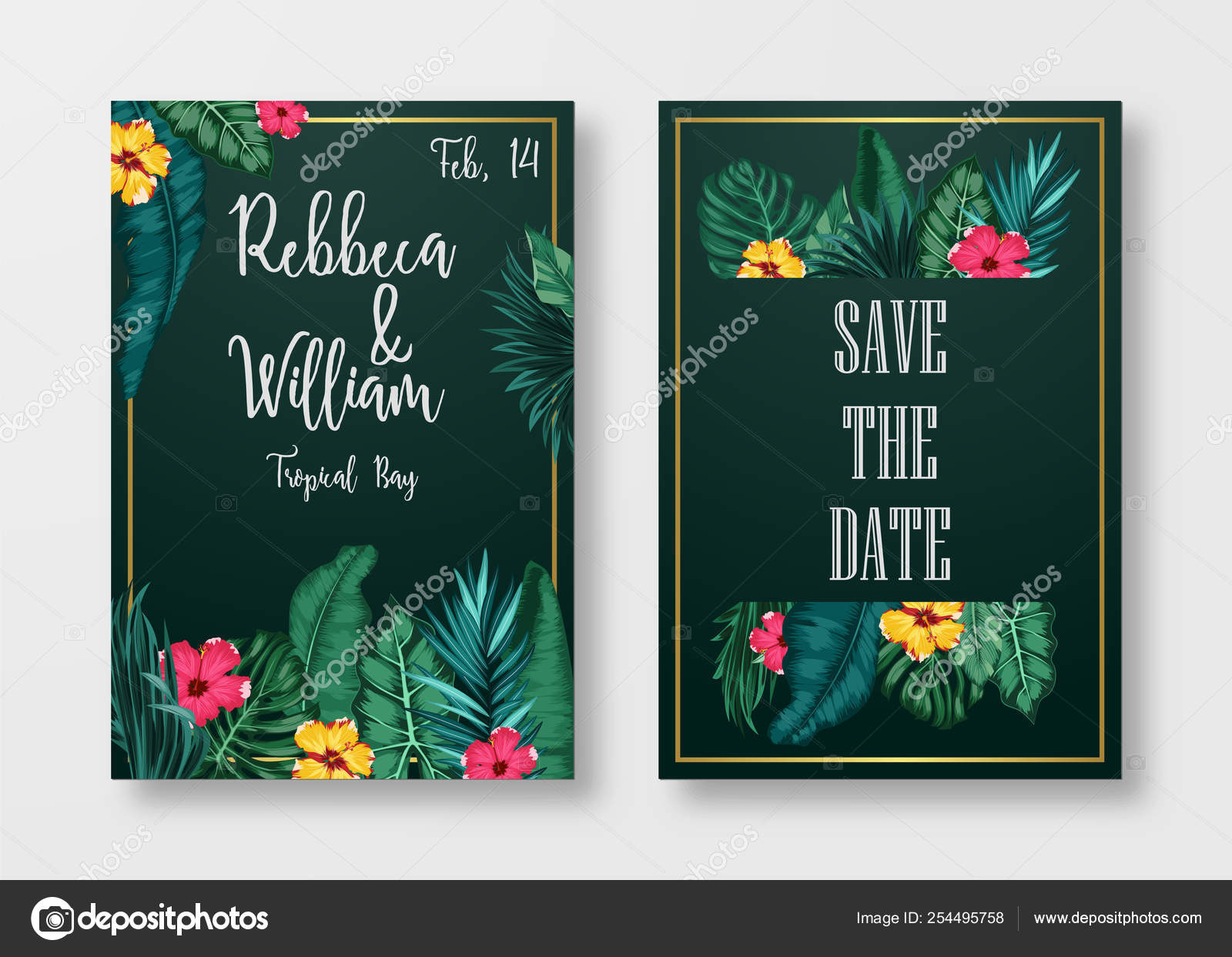 Floral Card Set Wedding Invitation Date Frame Stock Vector Image by ...