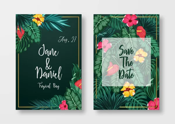 Floral Card Set Wedding Invitation Date Frame Stock Vector Image by ...