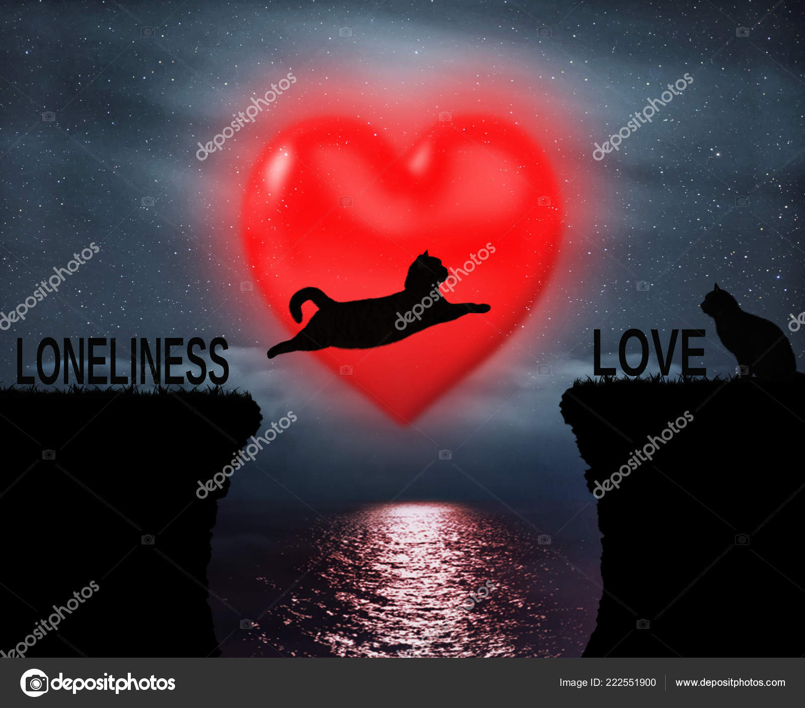 Brave Cat Looking Love Jumps Abyss Positive Attitude Motivation — Stock ...