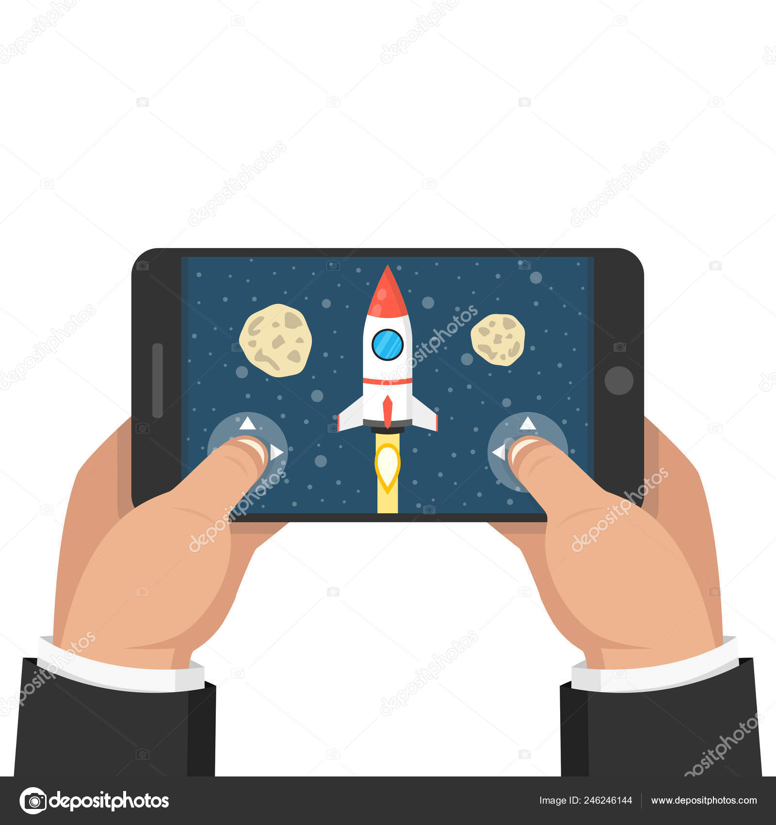 Man Holding Smartphone Playing Rocket Game Mobile Gaming Concept Flat ...