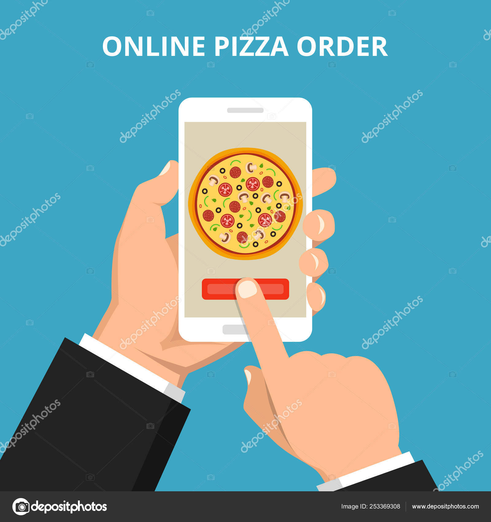 Vector Illustration Online Order Pizza Hand Holding Smartphone Pizza ...
