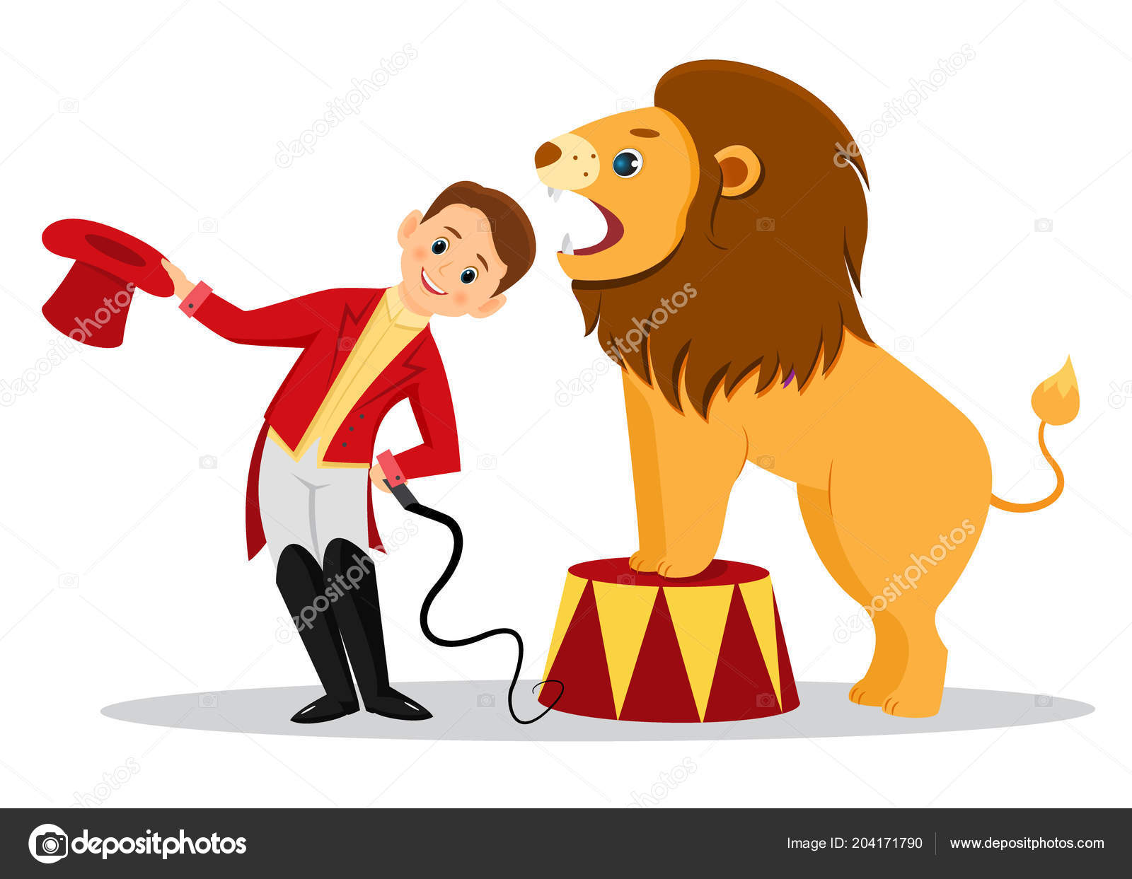 Image of cartoon lion tamer | Cartoon lion tamer puts his head in the ...