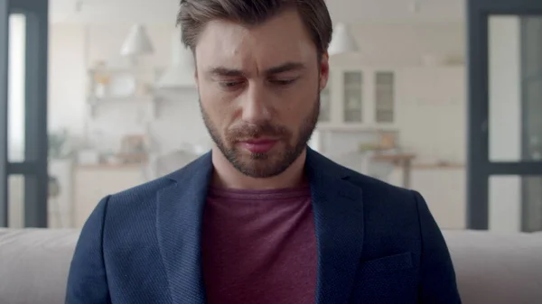 Focused business man reading email on phone at home office. Male ...