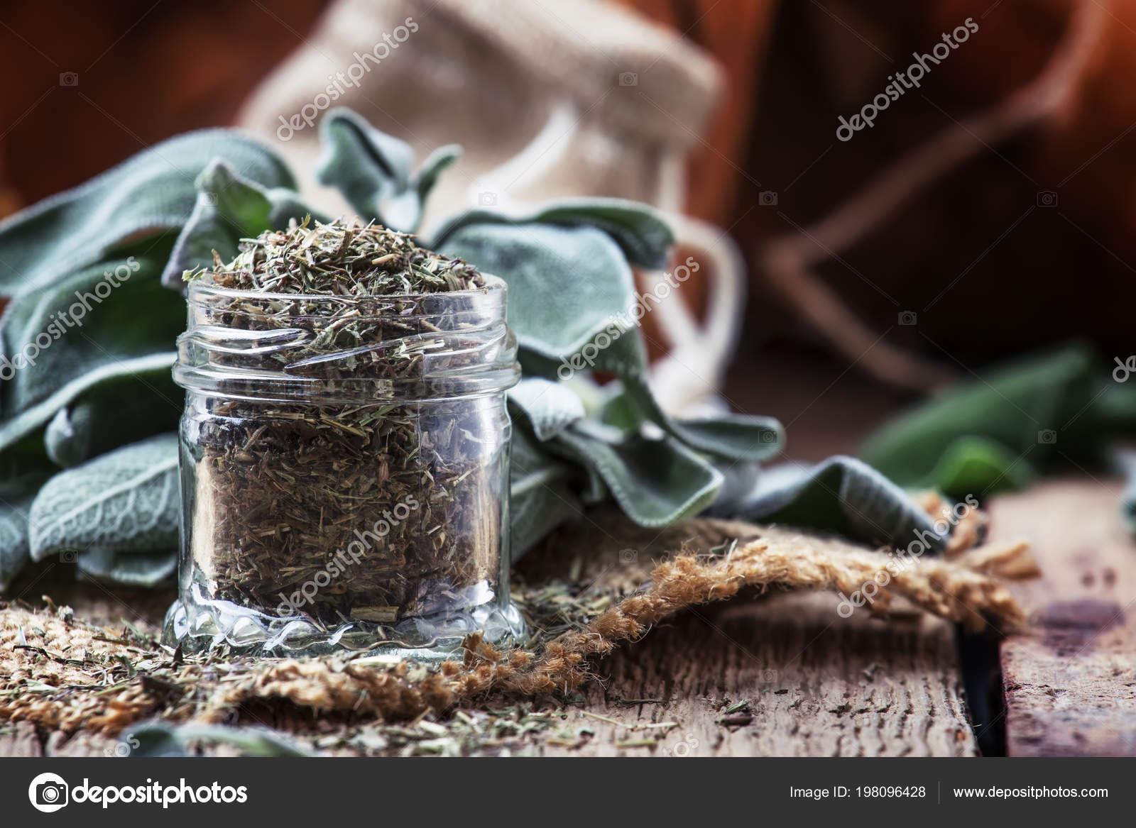 Dried Fresh Sage Rustic Style Vintage Wooden Background Selective Focus ...