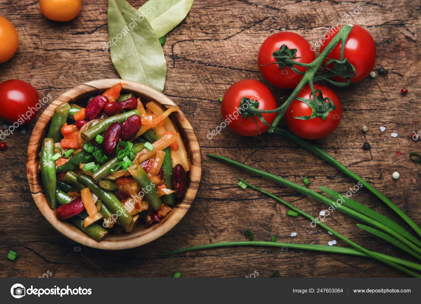 Green Beans Roots Vegetables Mushrooms Spices Tomatoes Vegan Dinner ...