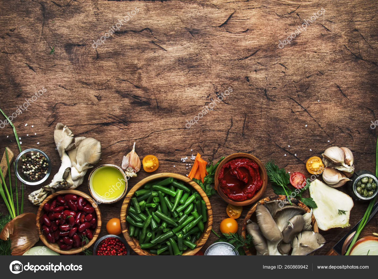 Food Cooking Background Ingredients Preparation Vegan Dishes Green Bean ...