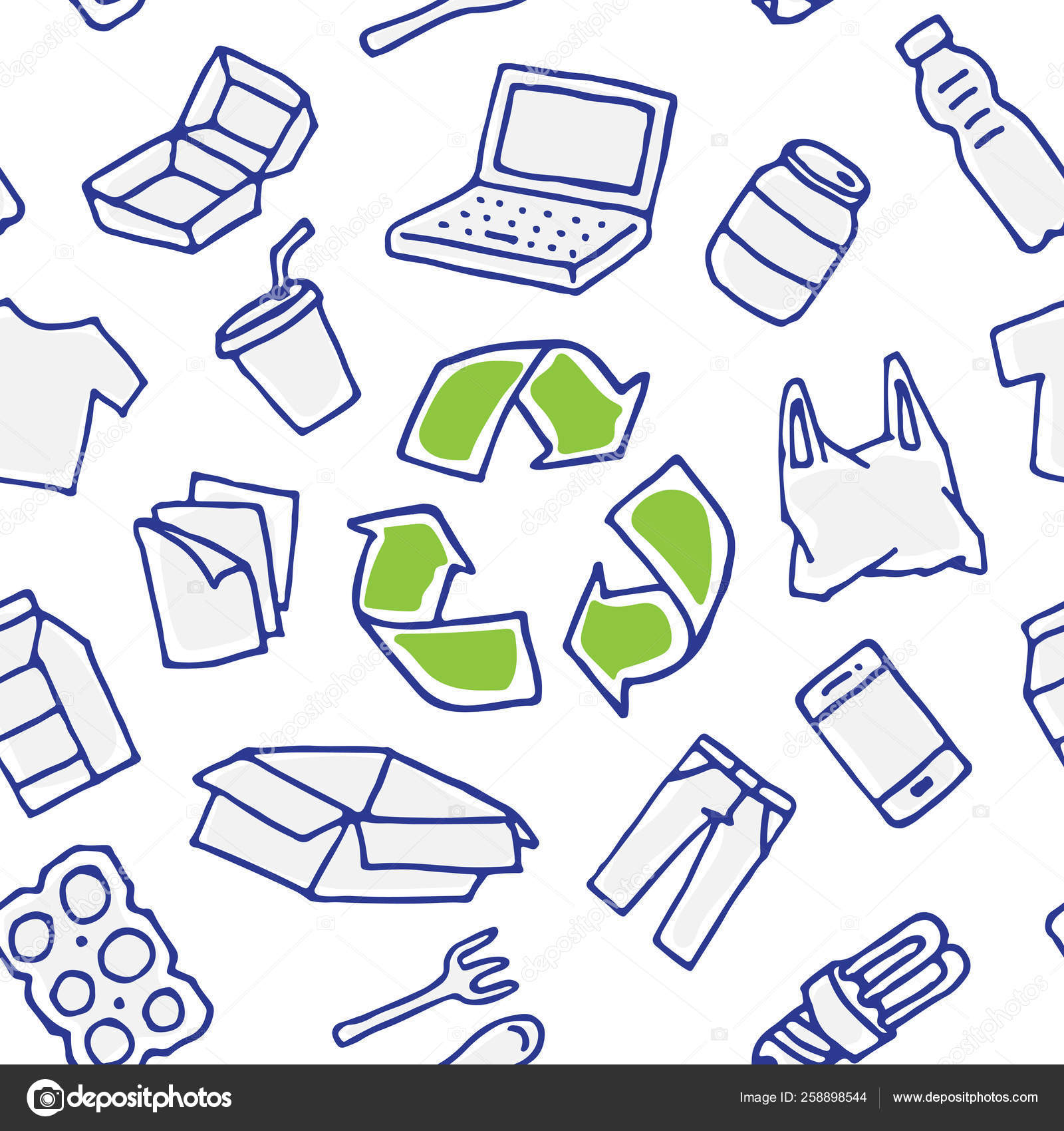 Recyclable things vector seamless pattern hand drawn Stock Vector Image ...