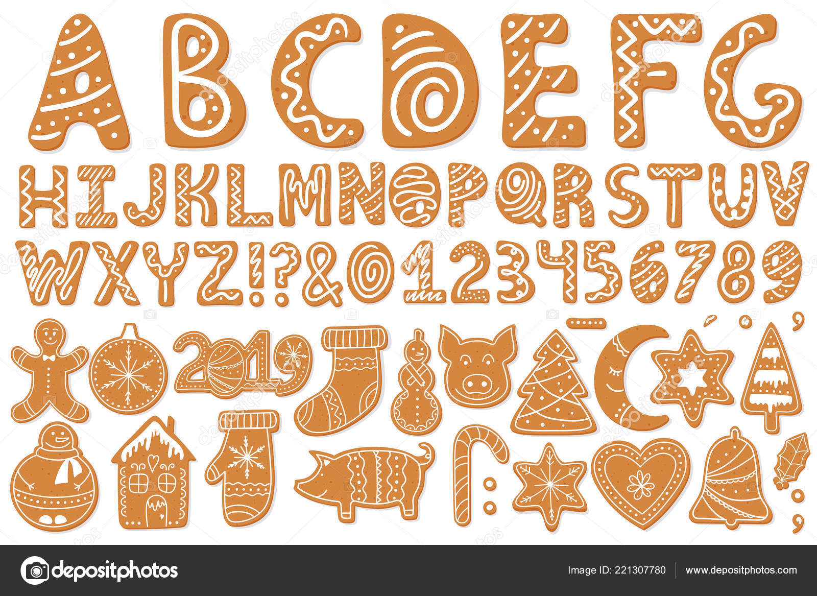 Set Alphabet Holidays Gingerbread Cookies Isolated White Background ...