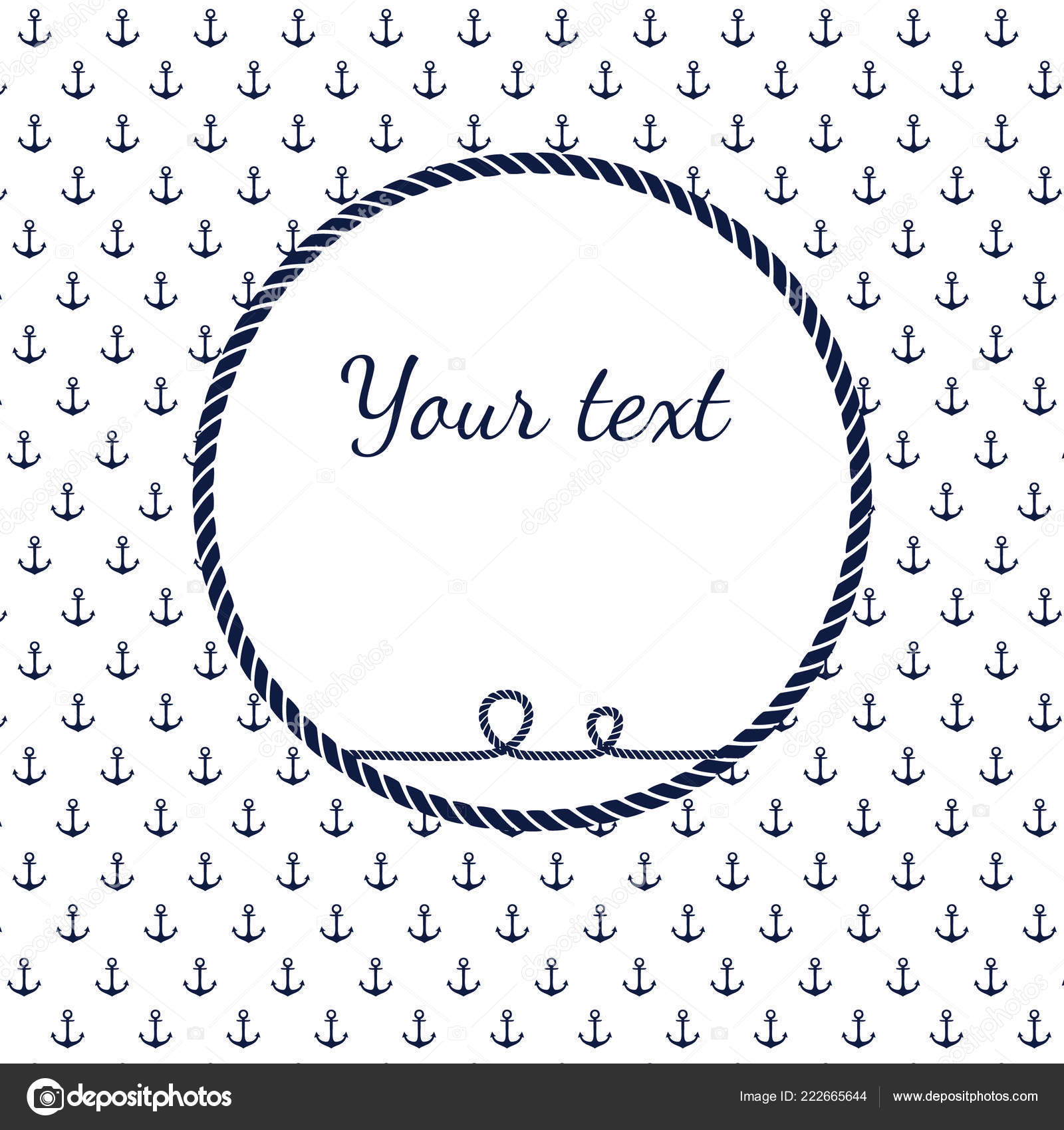 Blue White Navy Rope Circle Frame Anchors Decorative Elements Nautical ...