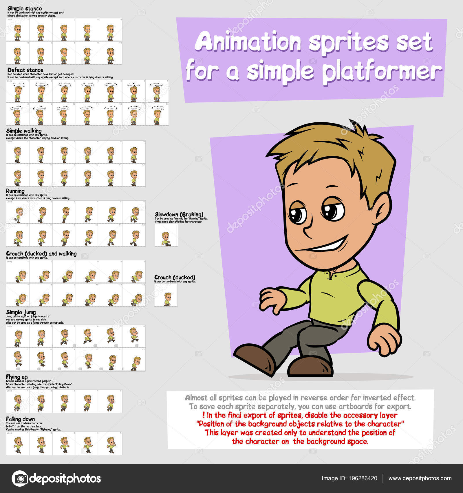 Cartoon Boy Character Big Vector Animation Sprites Sheet Set Simple ...